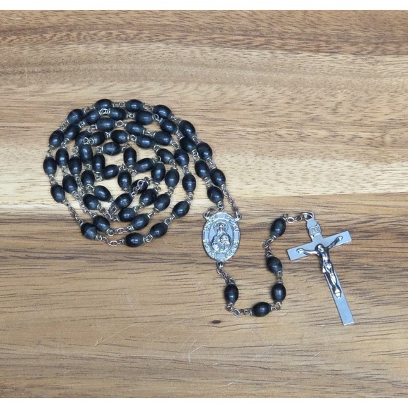 Jewelry | Vintage Rosary Knights Of Columbus Kofc Black Beads Mary ...